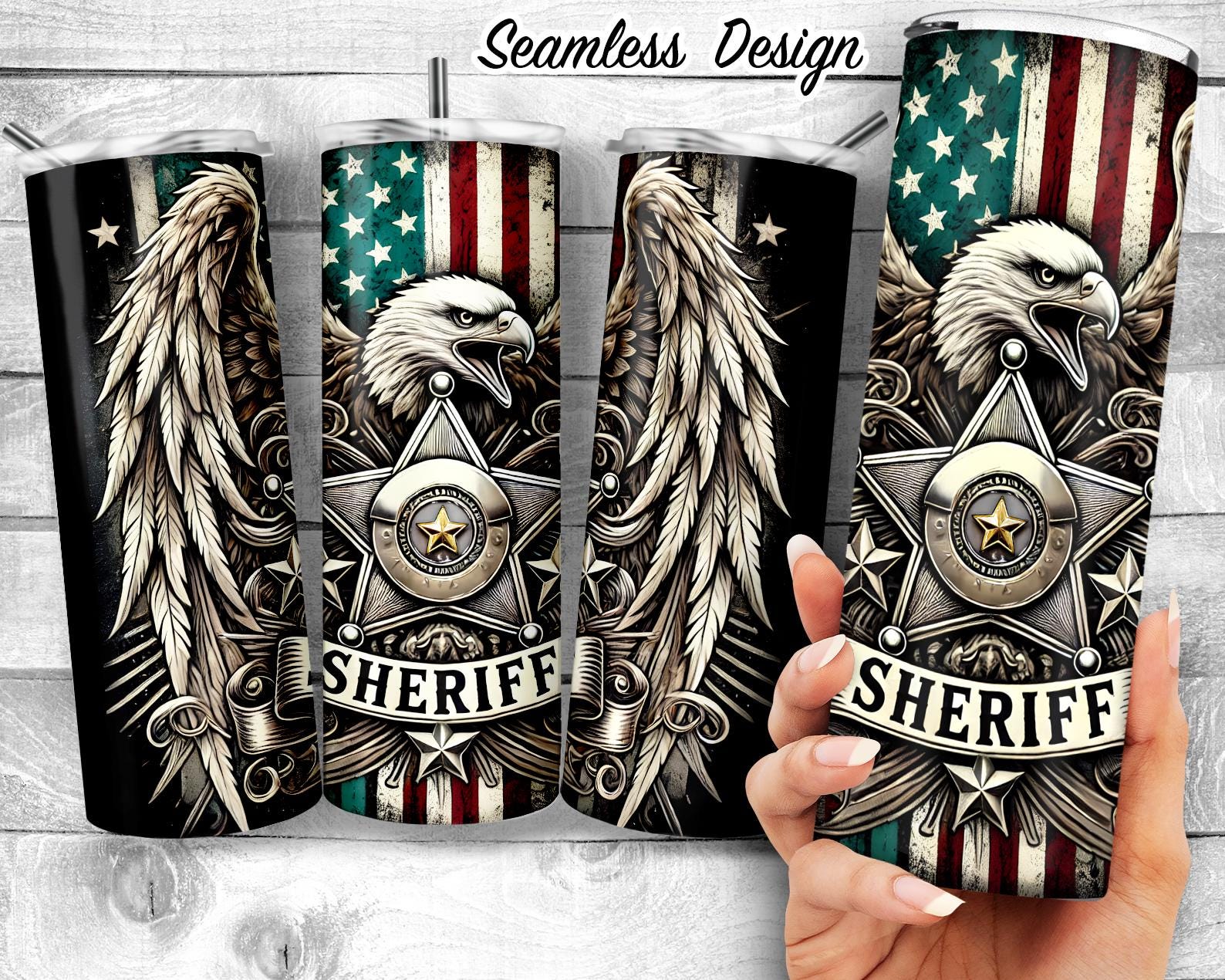 Sheriff Eagle Design, Police Emblem 20oz Skinny Tumbler Design | Law ...