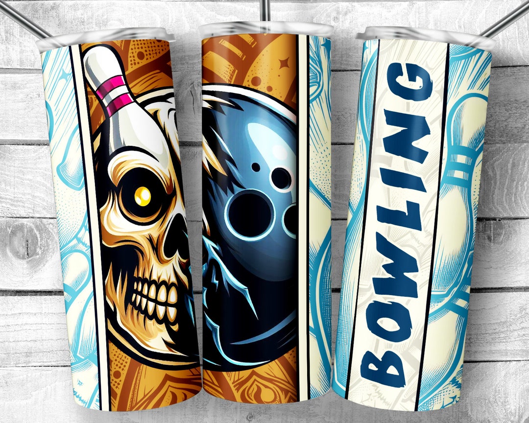 Retro Skull Bowling Ball 20oz Skinny Tumbler Sublimation Design, Comic ...