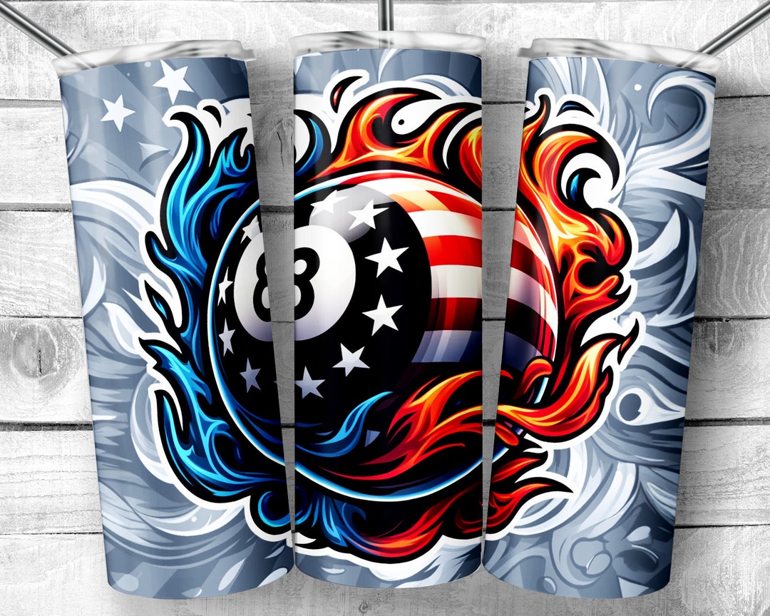 Patriotic 8-ball With Flames Tumbler Wrap | American Flag and Fire ...