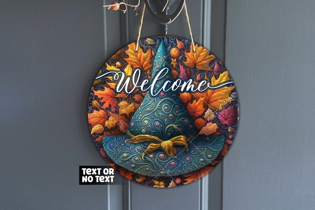Witches Hat With Fall Leaves Door Hanger, Intricate Blue Witches Hat ...