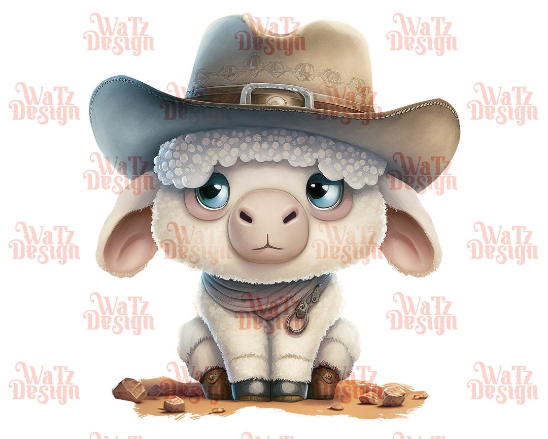 Cute Sheep With Cowboy Hat Png, Western Themed Baby Lamb Sublimation ...