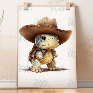 Cute Cowboy Turtle PNG - Western Themed Baby Tortoise Sublimation ...