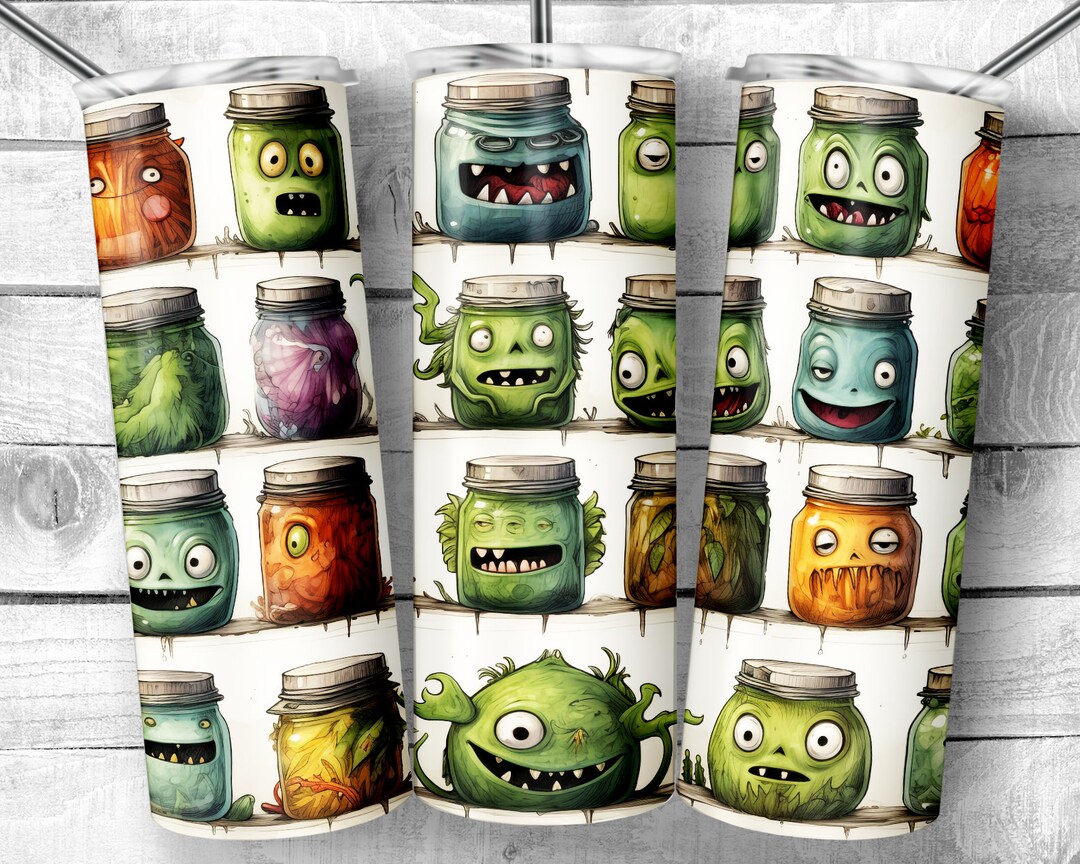 Goofy Face Monsters in Jars 20oz Skinny Tumbler Design | Creepy Cartoon ...