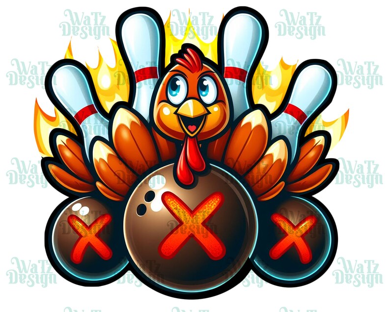 Cartoon Turkey Bowling Pins Png, Gobbler With Bowling Pins Sublimation ...