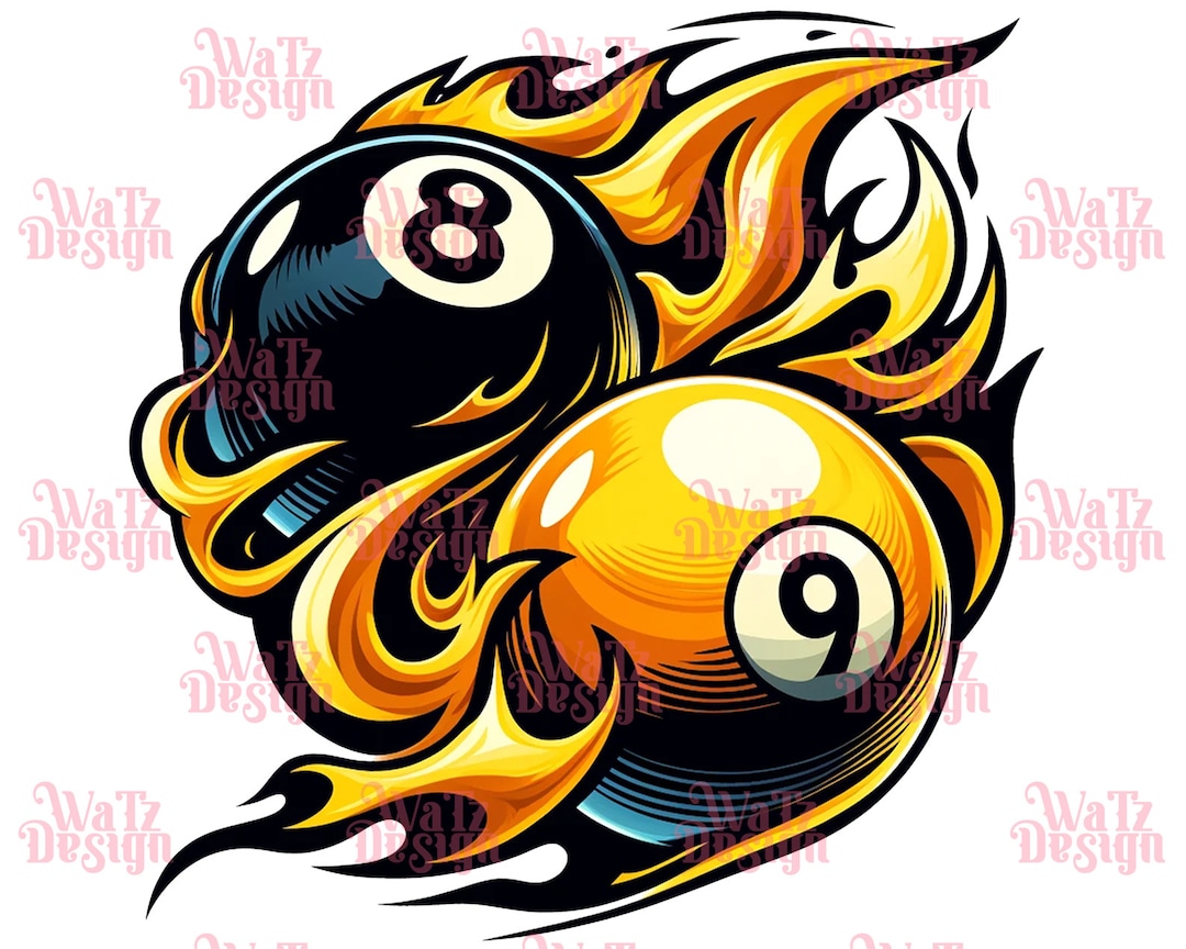 Flaming 8 Balls Png, Flaming Billiards Balls Sublimation Design, Eight ...