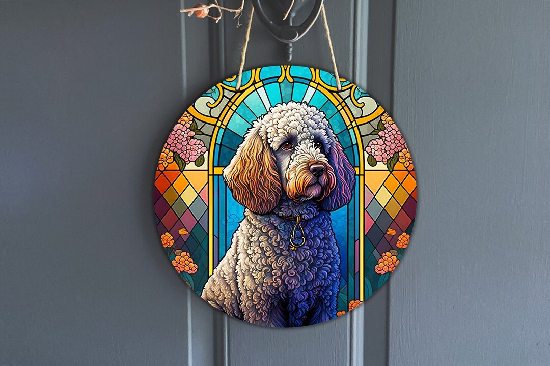 Faux Stained Glass Poodle Sign, Round Vintage Poodle Dog Sign for ...