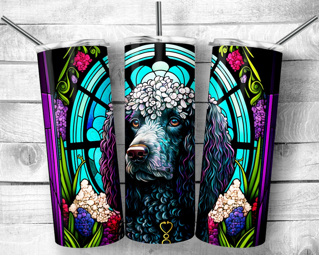 Black Standard Poodle Stained Glass 20oz Skinny Tumbler Design, Fluff ...