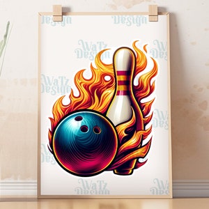 Flaming Bowling Ball and Pin PNG, Flaming Bowling Ball Sublimation ...
