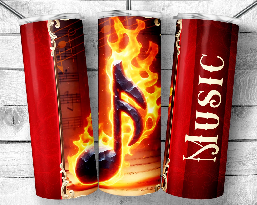 Flaming Music Clef 20oz Skinny Tumbler Design, 3d Music Tumbler Wrap ...