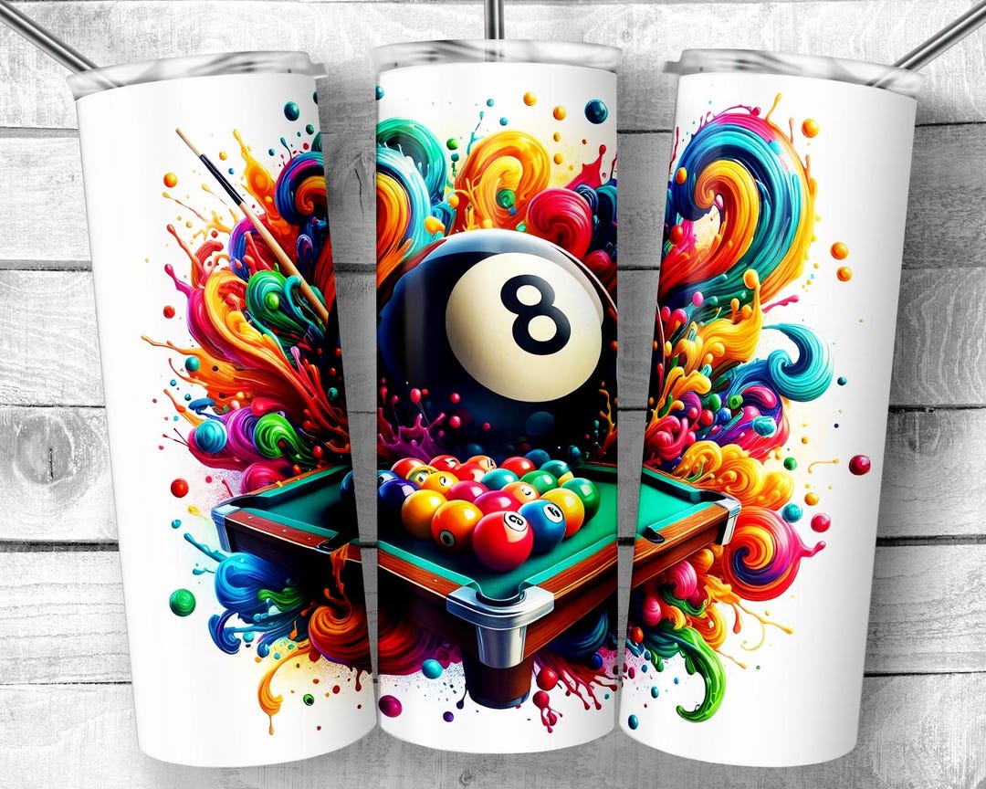 Colorful Billiards Balls Paint Splatter 20oz Skinny Tumbler Sublimation ...