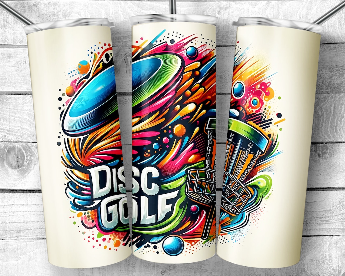 Colorful Disc Golf 20 Oz Skinny Tumbler Sublimation Design, Frisbee ...