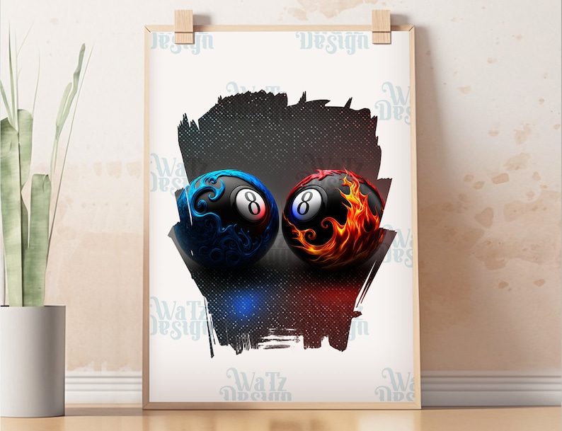 Flaming 8 Ball Png, 8 Ball Fire and Ice Sublimation Design, Digital ...