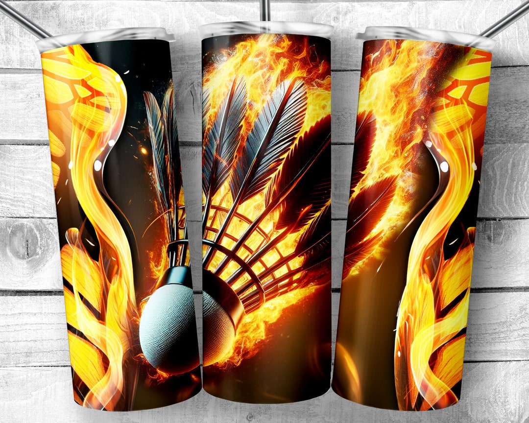 Flaming Badminton Shuttlecock 20oz Skinny Tumbler Sublimation Design ...
