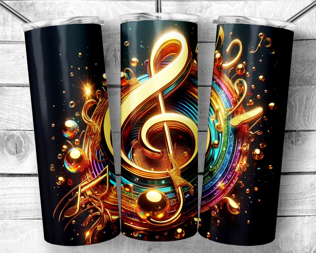 Gold and Rainbow of Colors Music Cleff 20oz Skinny Tumbler Design ...