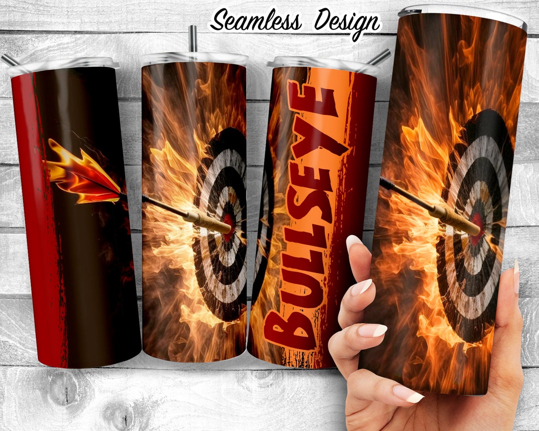 Flaming Dart Board 20 Oz Skinny Tumbler Sublimation Design, Fiery ...