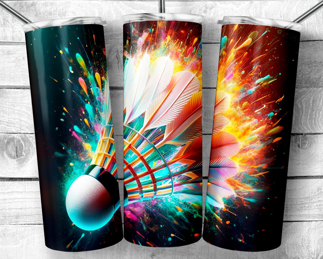 Colorful Badminton Shuttlecock 20oz Skinny Tumbler Sublimation Design ...