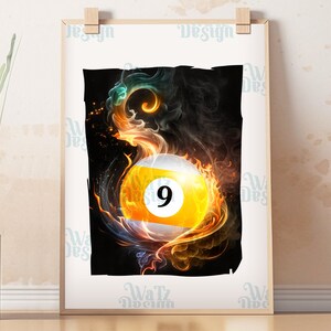 Flaming Pool Ball Png, 9 Ball With Magic Flames Sublimation Design, 3D ...