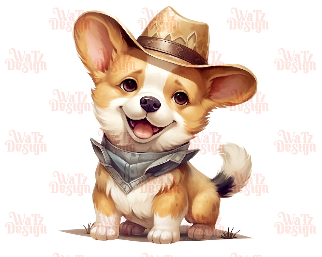 Western Themed Cute Corgi With Cowboy Hat PNG | Cartoon Corg Puppy Wild ...