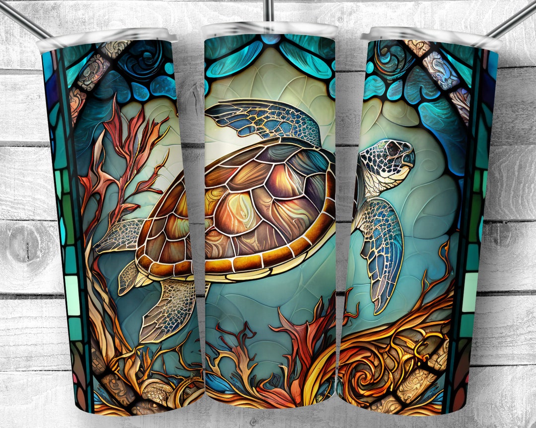 Stained Glass Sea Turtle 20oz Skinny Tumbler Design, Colorful Turtles ...