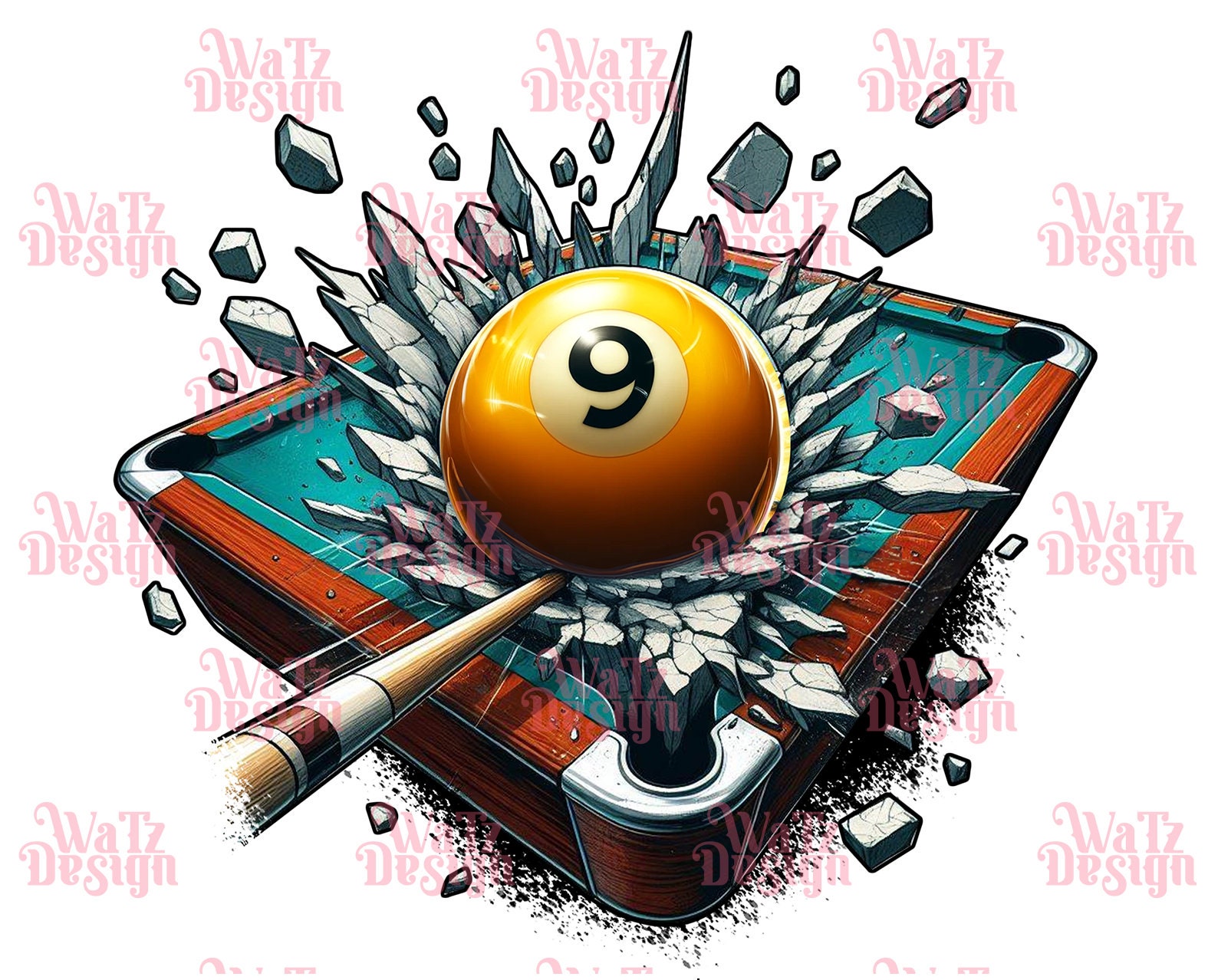 9 Balls Breaking Out Png, Billiards Ball Busting Out Sublimation Design ...