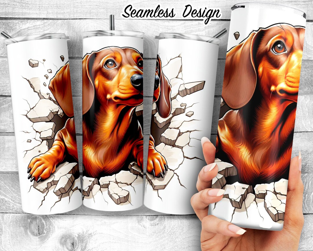Dachshund Breaking Out 20oz Skinny Tumbler Design, Doxie Dog Pop-out ...