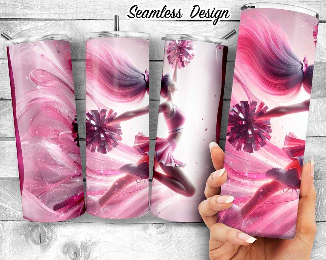 Pink and White Cheerleader With Pom Poms 20oz Skinny Tumbler ...