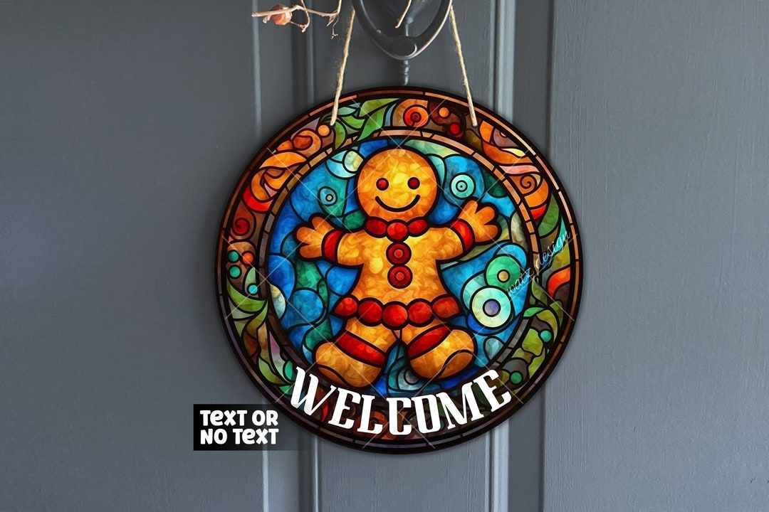 Gingerbread Man Faux Stained Glass Door Hanger Design | Round Cheerful ...