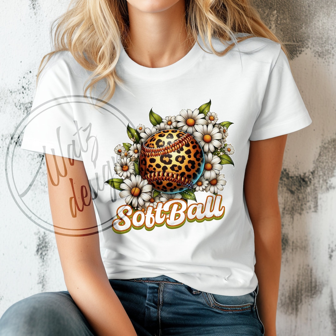 Leopard Print Softball and Daisies PNG, Softball and Floral Sublimation ...
