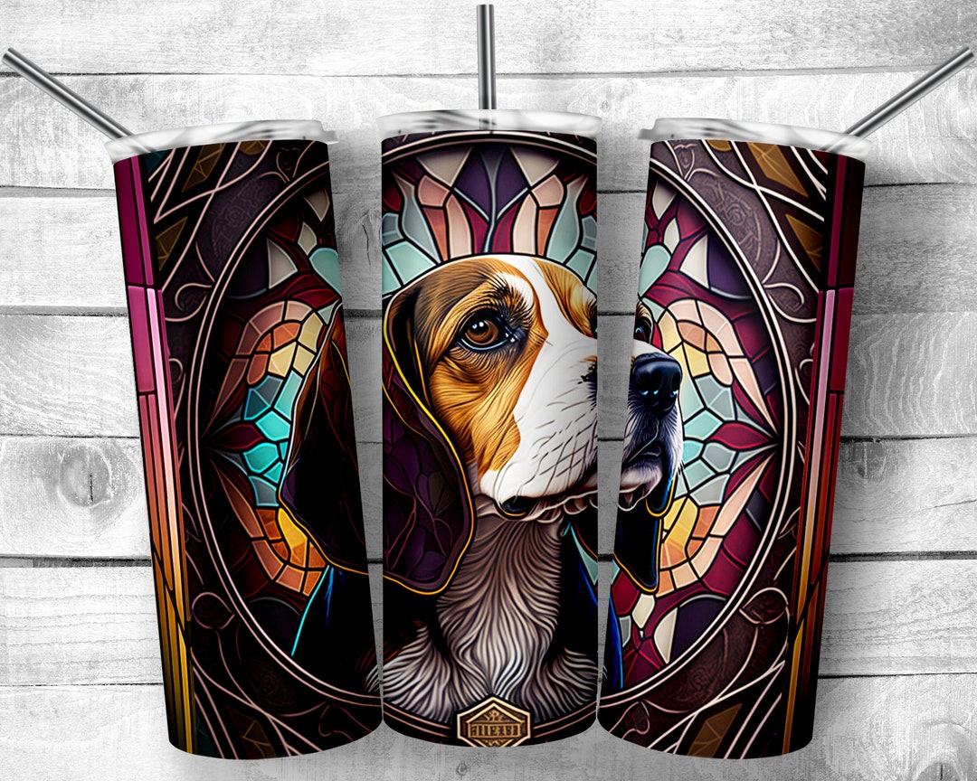 Beagle Stained Glass 20oz Skinny Tumbler Design, Beagle Hound Ornate ...