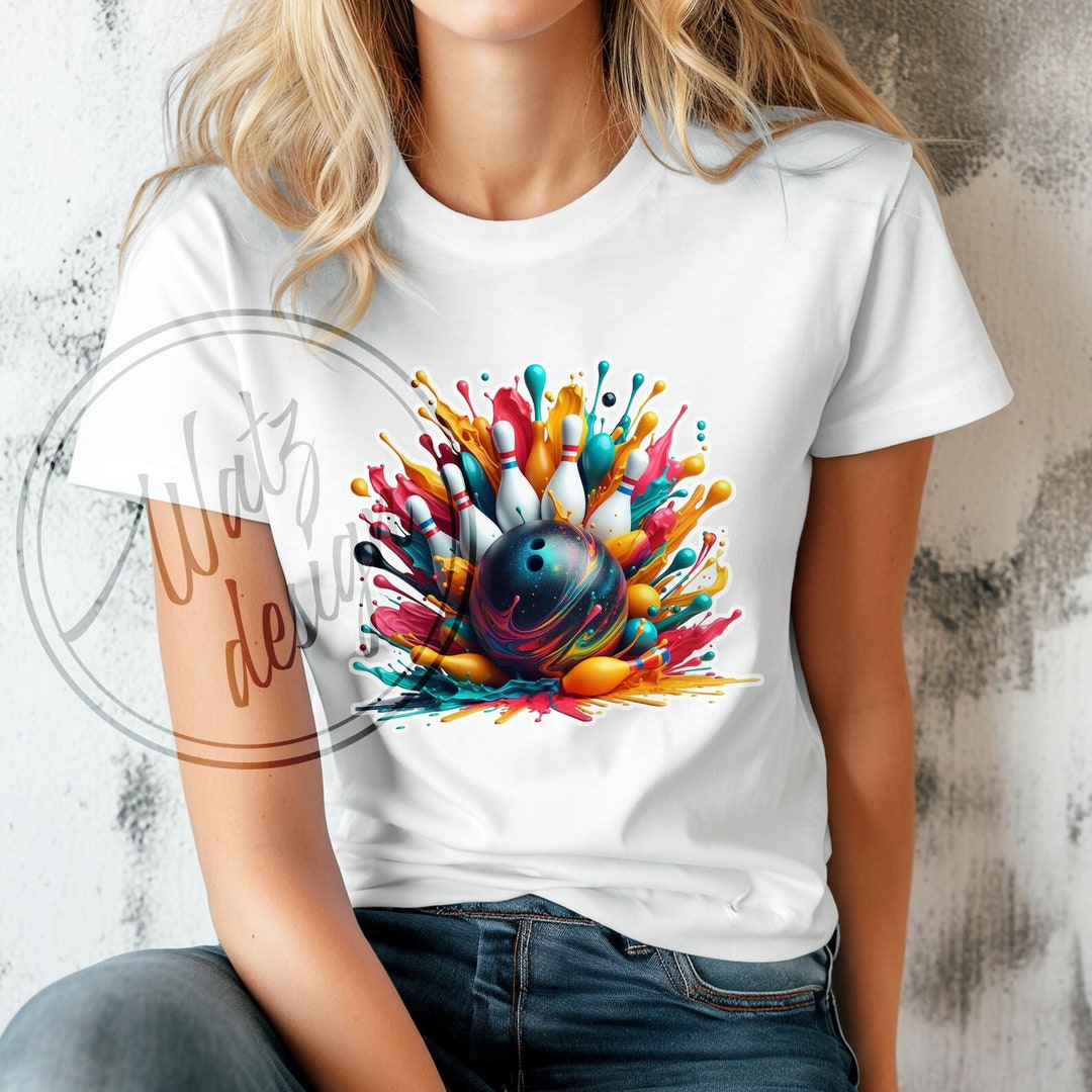 Colorful Bowling Ball and Pins PNG, Spectrum Bowling Sublimation Design ...