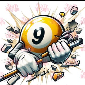 9 Ball Breaking Pool Cue Design | Dynamic Billiards Art, Pool Lover ...