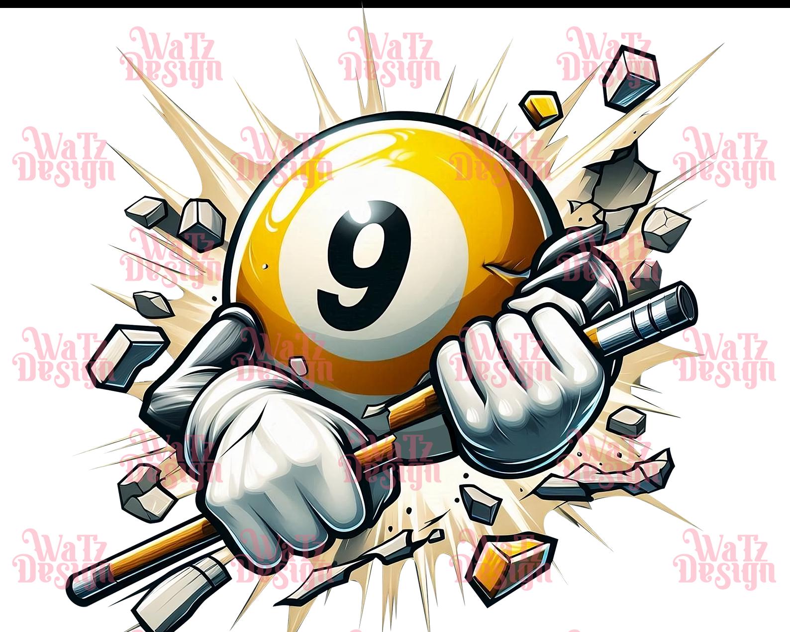 9 Ball Breaking Pool Cue Design | Dynamic Billiards Art, Pool Lover ...