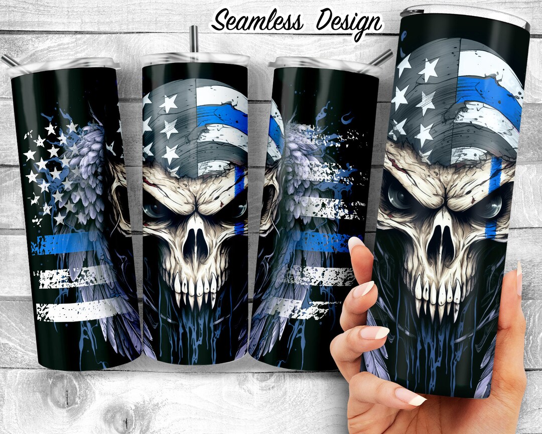 Police Flag Patriotic Skull 20oz Skinny Tumbler Design, Cop Flag on a ...