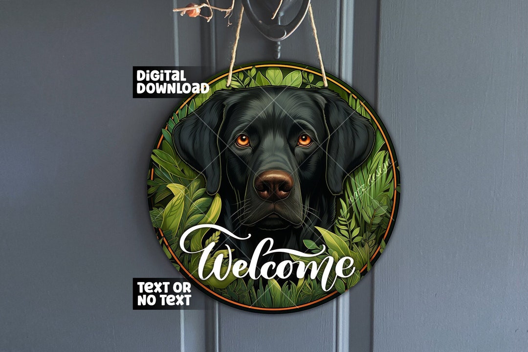 Black Lab Faux Stained Glass Sign, Round Welcome Lab Sign for Wreaths ...