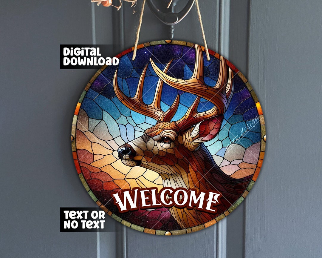 Deer Faux Stained Glass Round Sign - Beautiful Buck Sublimation Design ...