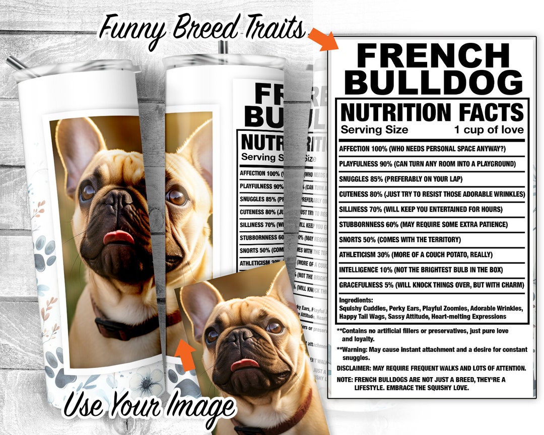 Add Own Photo French Bulldog 20oz Skinny Tumbler Design, Frenchie Dog ...