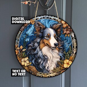 Vintage Faux Stained Glass Blue Merle Sheltie Design, Flora Blue Merle ...