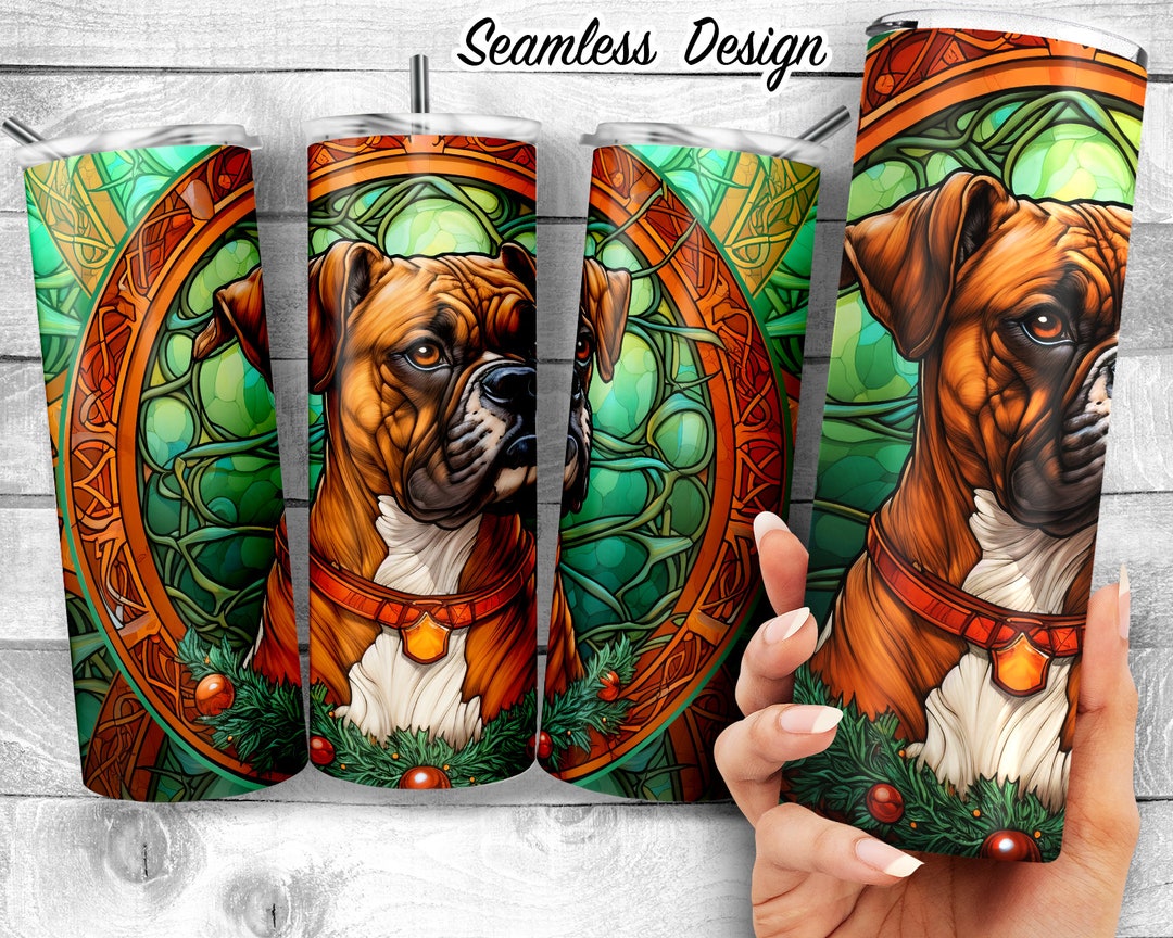 Christmas Boxer Stained Glass 20oz Skinny Tumbler Design, Bully Boxer ...