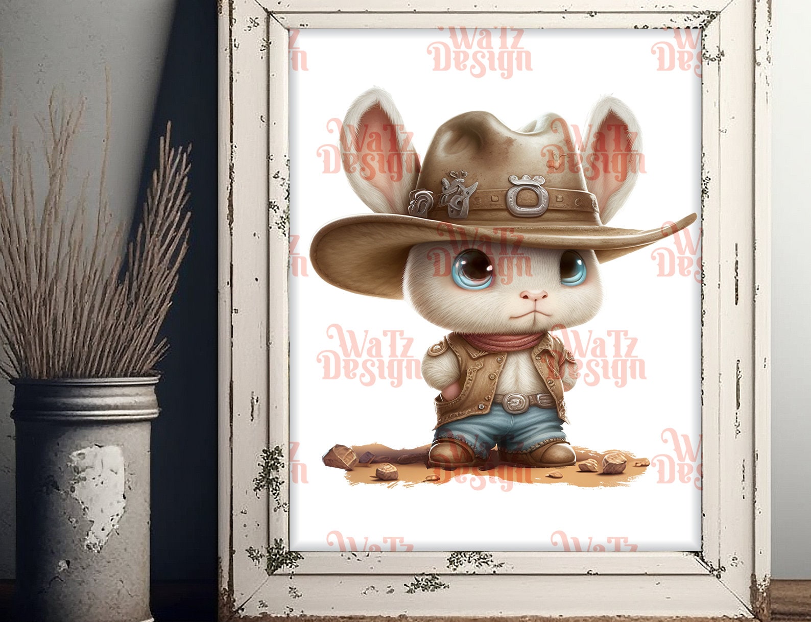 Cute Bunny With Cowboy Hat Png, Western Themed Rabbit Sublimation ...