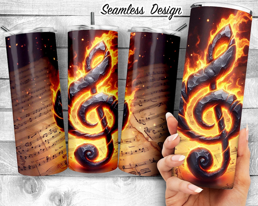 Flaming Treble Clef 20oz Skinny Tumbler Design, 3d Music Not Wrap, Big ...