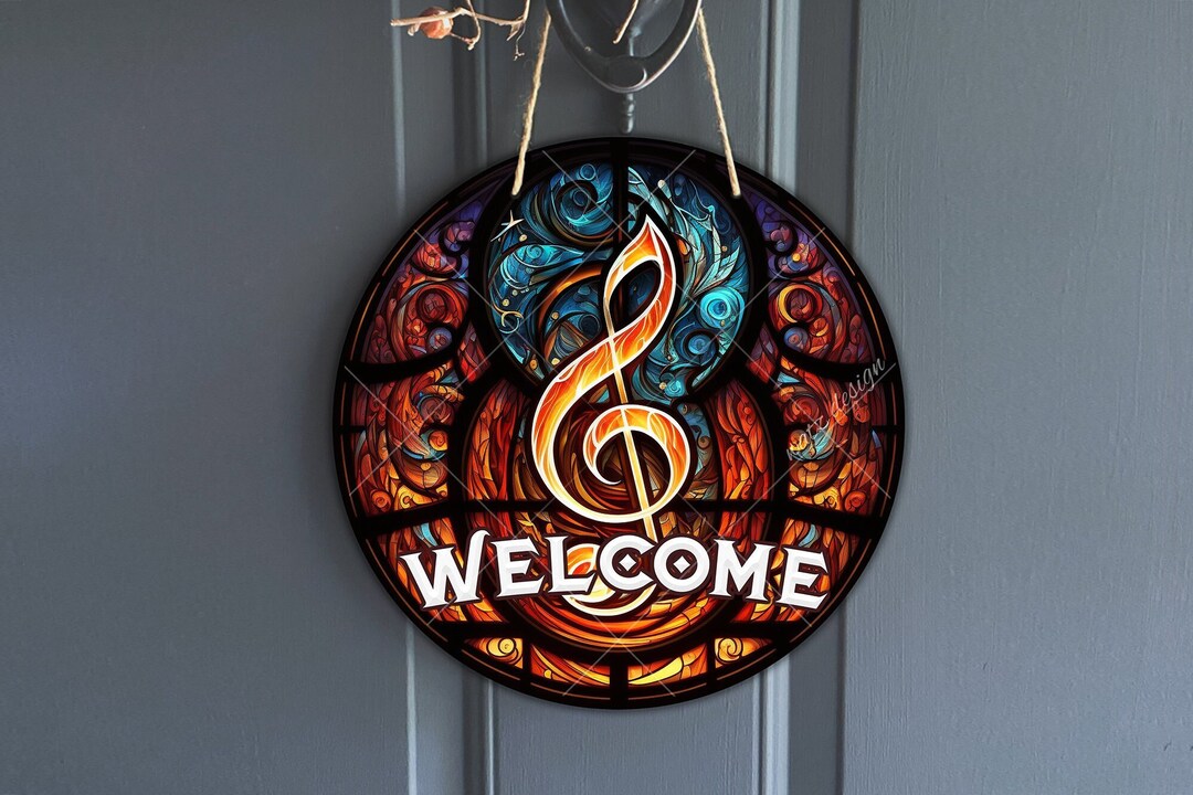 Music Clef Faux Stained Glass Door Hanger Design - Musical Note Sign ...