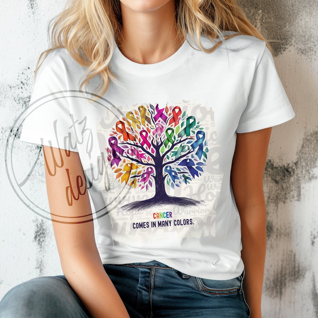 Cancer Comes in Many Colors Png, Cancer Awareness Ribbon Tree Design ...