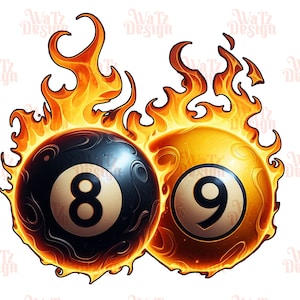 Flaming 8 Balls Png, Flaming Billiards Balls Sublimation Design, Eight ...