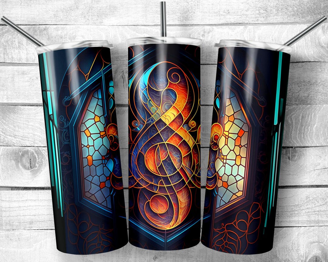 Stained Glass Music Clef 20oz Skinny Tumbler Design, Colorful Glass ...
