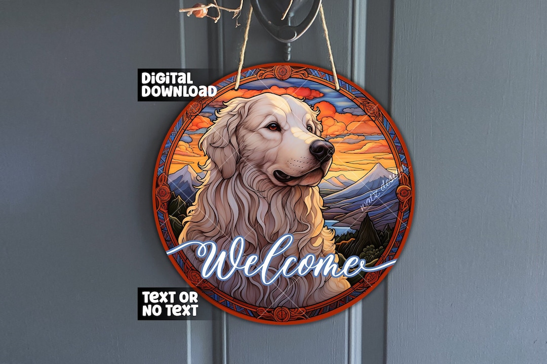 Faux Stained Glass Great Pyrenees Sign, Round Vintage Pyrenees Sign for ...