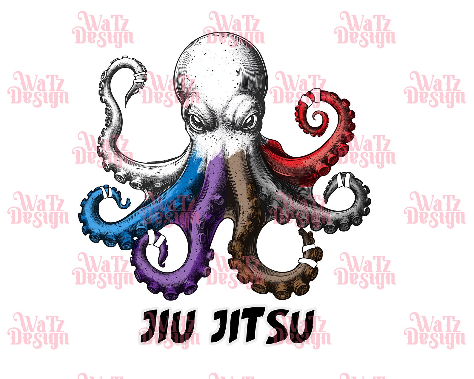 Jiu Jitsu Belts Octopus Png, All Belts Octopus Bjj Design, Jitz Squid ...