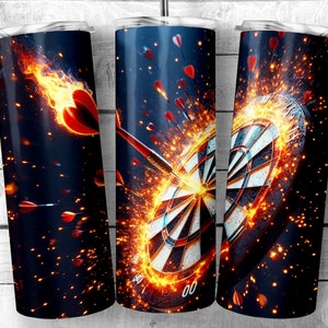 Flaming Dart Board 20 Oz Skinny Tumbler Sublimation Design, Fiery Darts ...