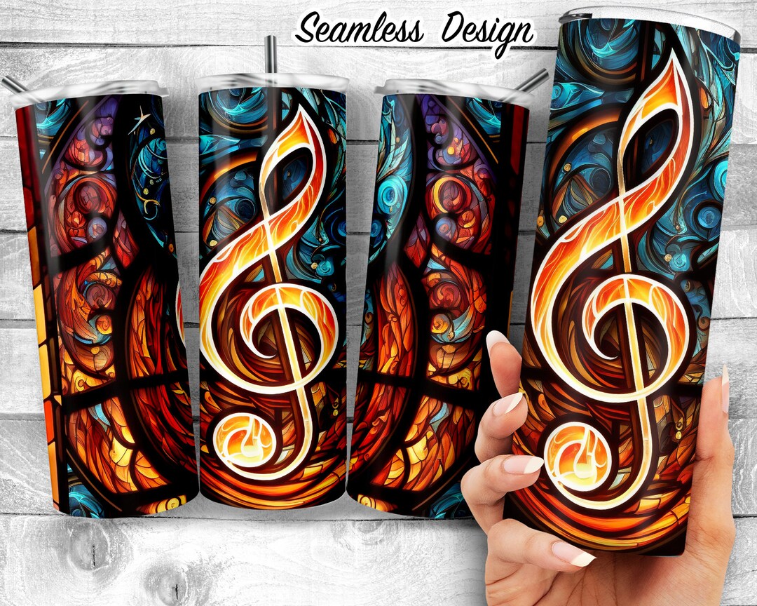 Stained Glass Music Note 20oz Skinny Tumbler Design, Colorful Glass ...