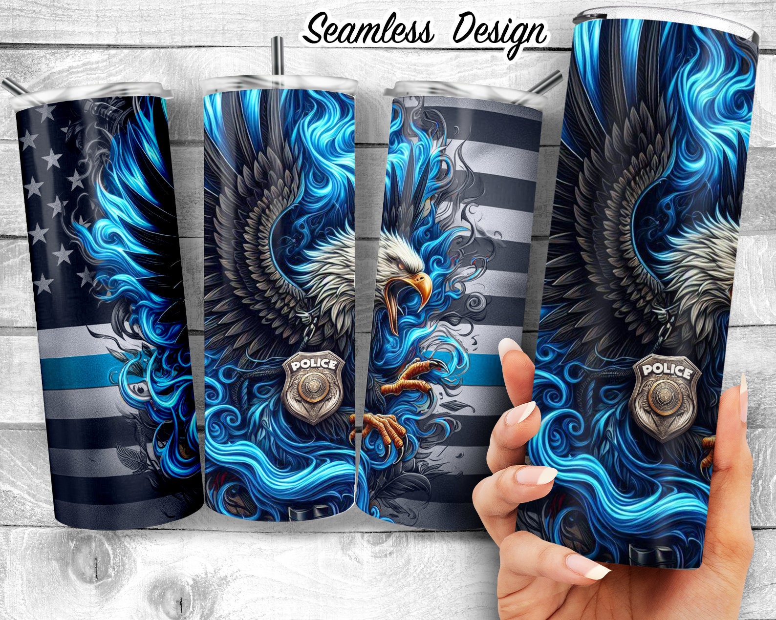 Flaming Police Eagle Design, Police Emblem 20oz Skinny Tumbler Design ...