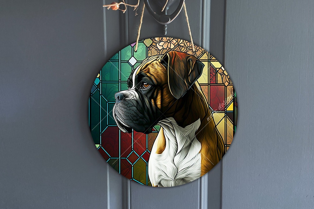 Faux Stained Glass Boxer Sign, Round Vintage German Boxer Sign for ...